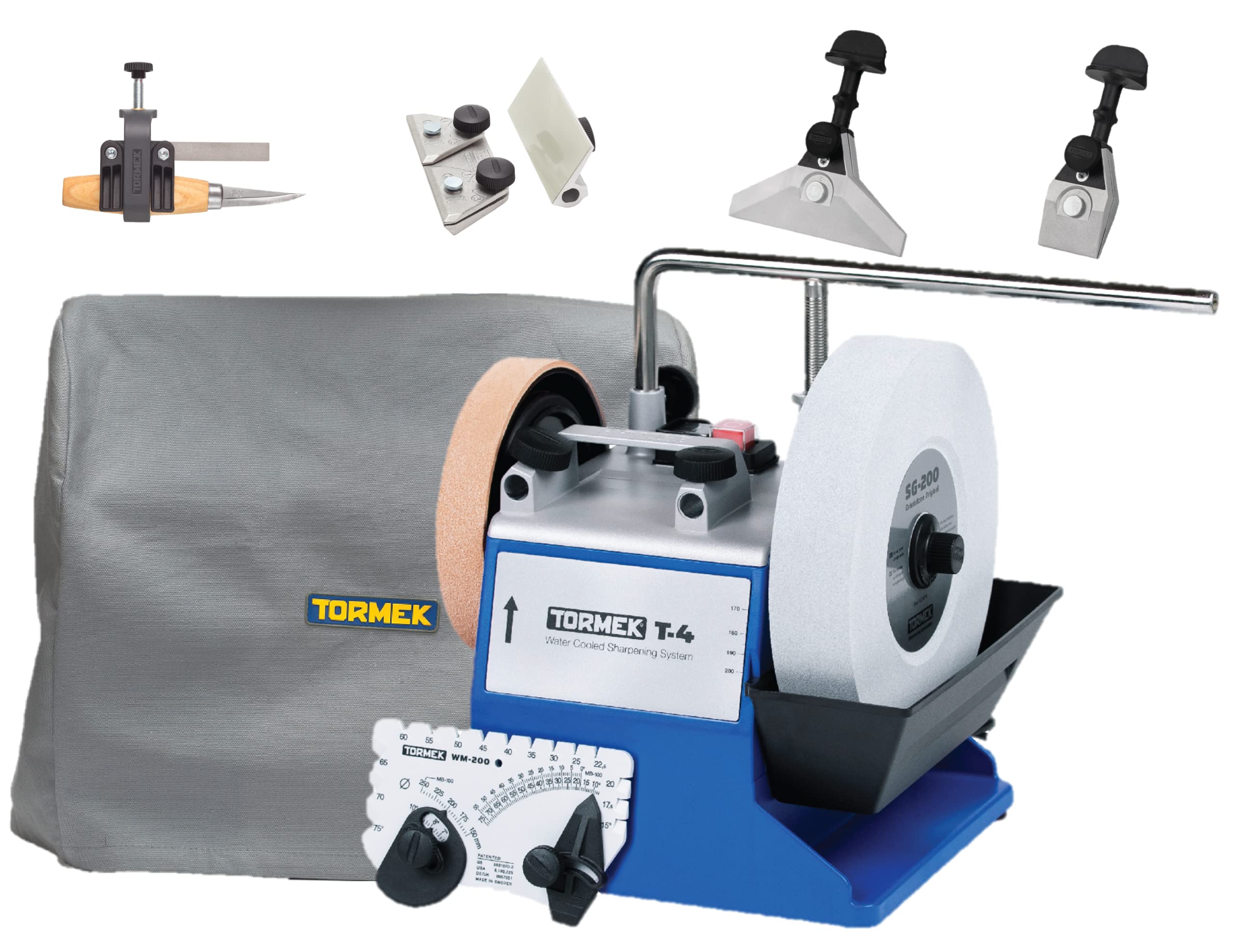 Tormek T-4 Chefβs Kit (Tormek T-4 Original Sharpener + KJ-45 Centering Knife Jig + KJ-140 Wide Centering Knife Jig + SVM-00 Small Knife Holder Jig + SVX-150 Scissor Jig + MH-380) (US Version)