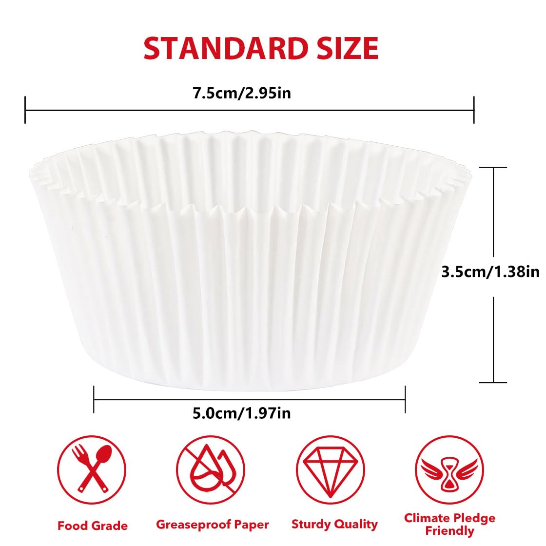 Standard White Cupcake Liners for Baking 200 Counts - Caperci Greaseproof Muffin Baking Cups for Wedding Birthday Party Baby Shower Festivals (White)