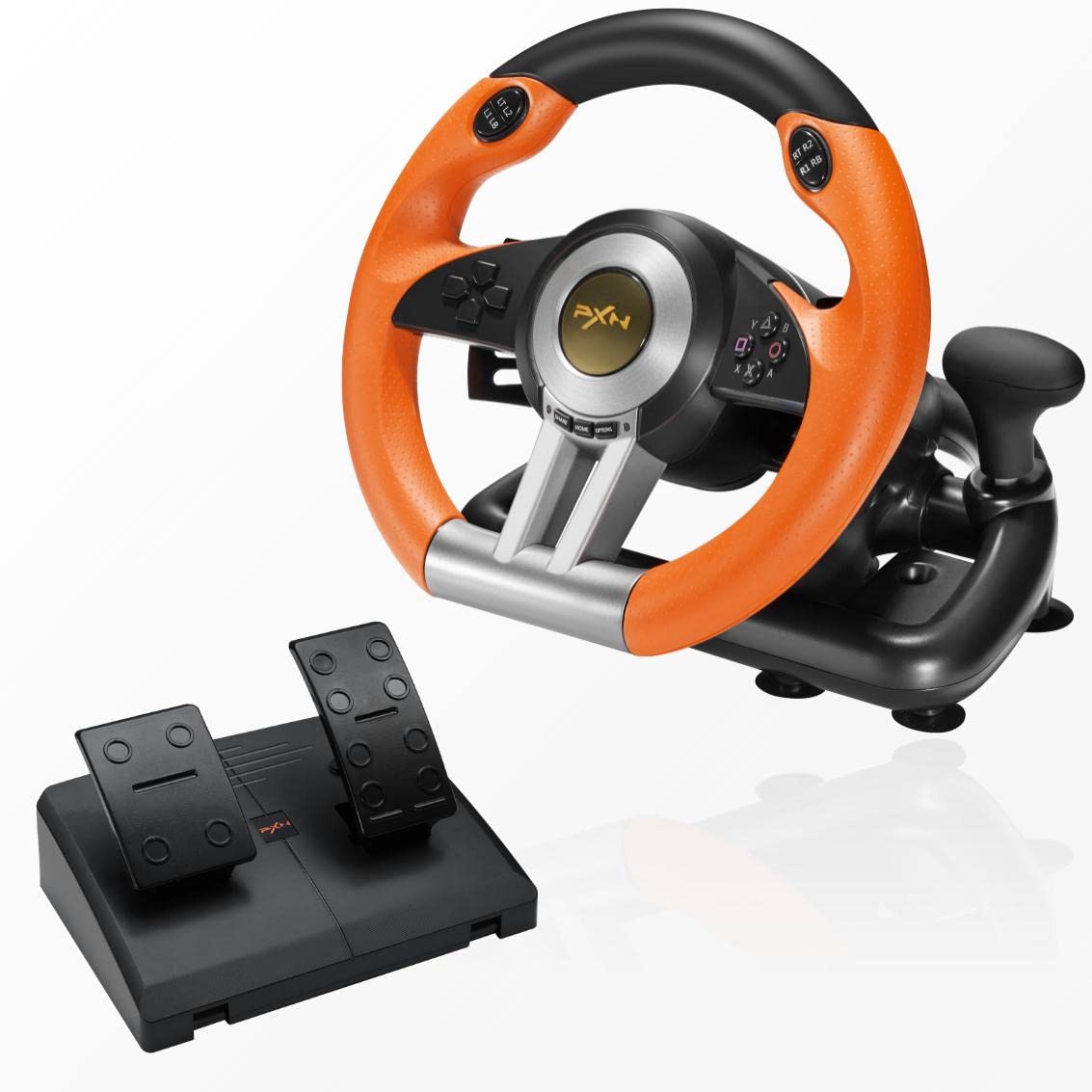 PXN V3II PC Racing Wheel, 180 Degree Universal Usb Car Sim Race Steering Wheel with Pedals and Shift Paddle Compatible with PS3, PS4, Xbox One,Xbox Series X/S,PC,Switch Orange (Christmas Gift Box)
