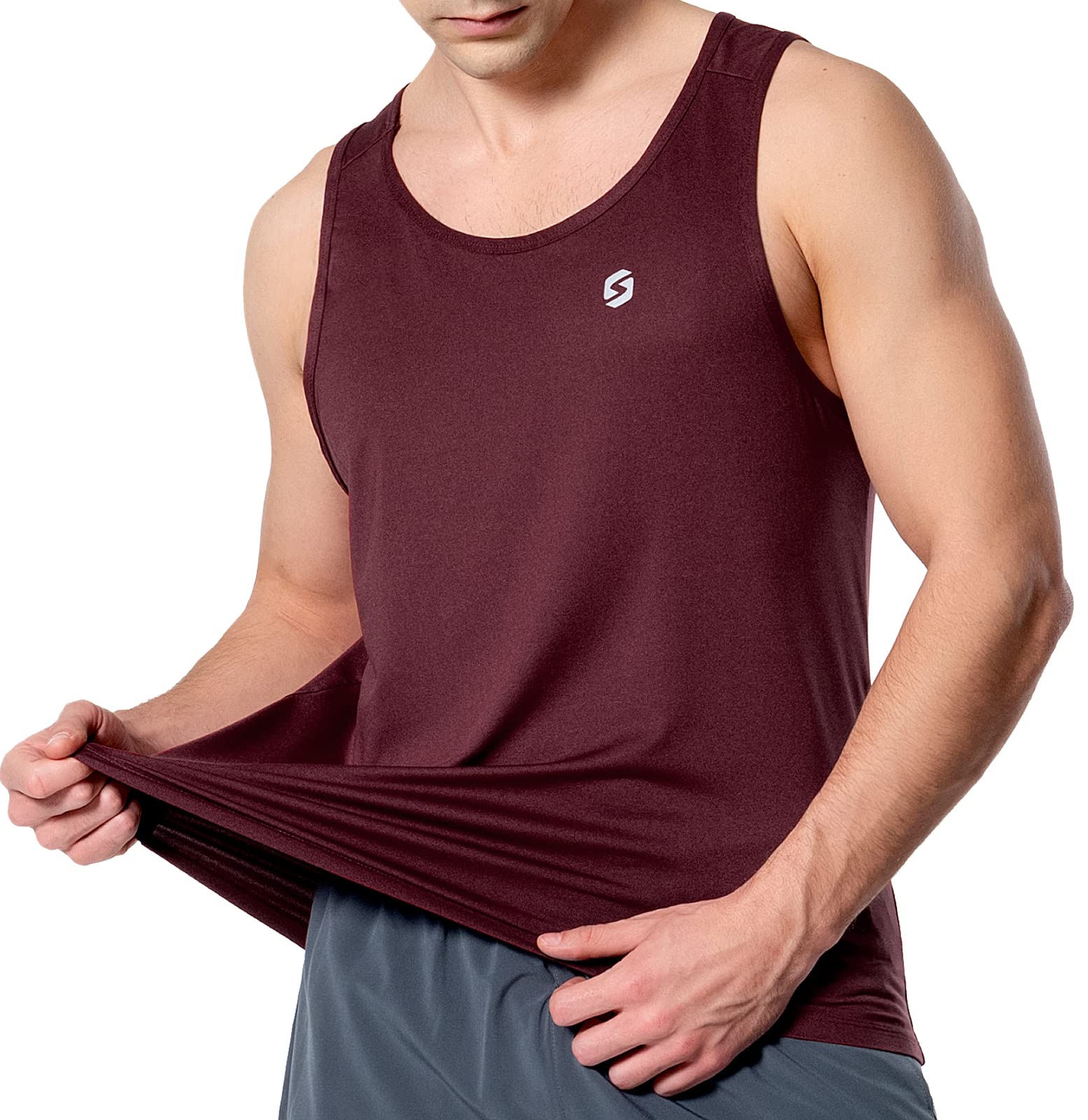 S Spowind Men's Quick Dry Running Tank Top - Athletic Workout Fitness Sleeveless Shirts Burgundy