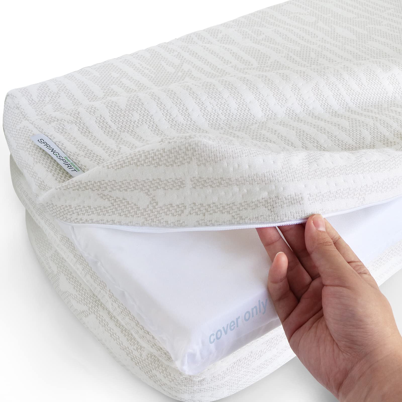 SpringSpirit Trifold Pack and Play Mattress Replacement Cover, Waterproof Bamboo Surface Folding Mattress Protector for Playard Mattress Up to 2.5"