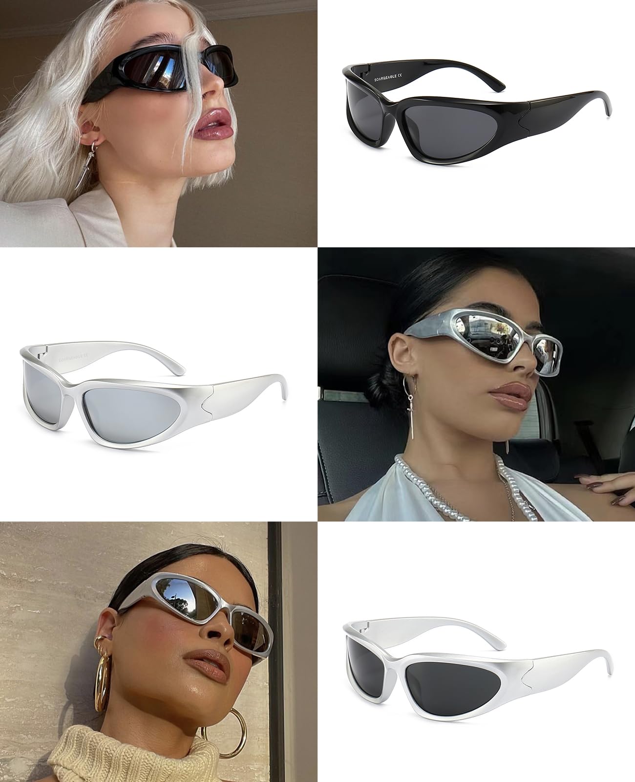 SOAR&EAGLE Y2K 3Pack Polarized sunglasses Men's sunglasses Women's sunglasses Fashion Sport Shades Sun Glasses(Silver frame gray sheet, Silver frame silver sheet, Bright black gray sheet)