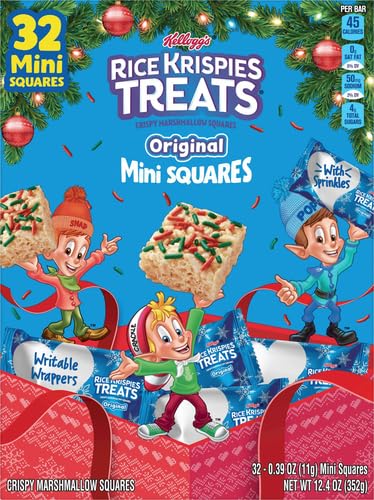 Rice Krispies Treats Mini Marshmallow Snack Bars, Holiday Treats, Kids Snacks, Original with Holiday Sprinkles, 12.4oz Box (32 Bars)