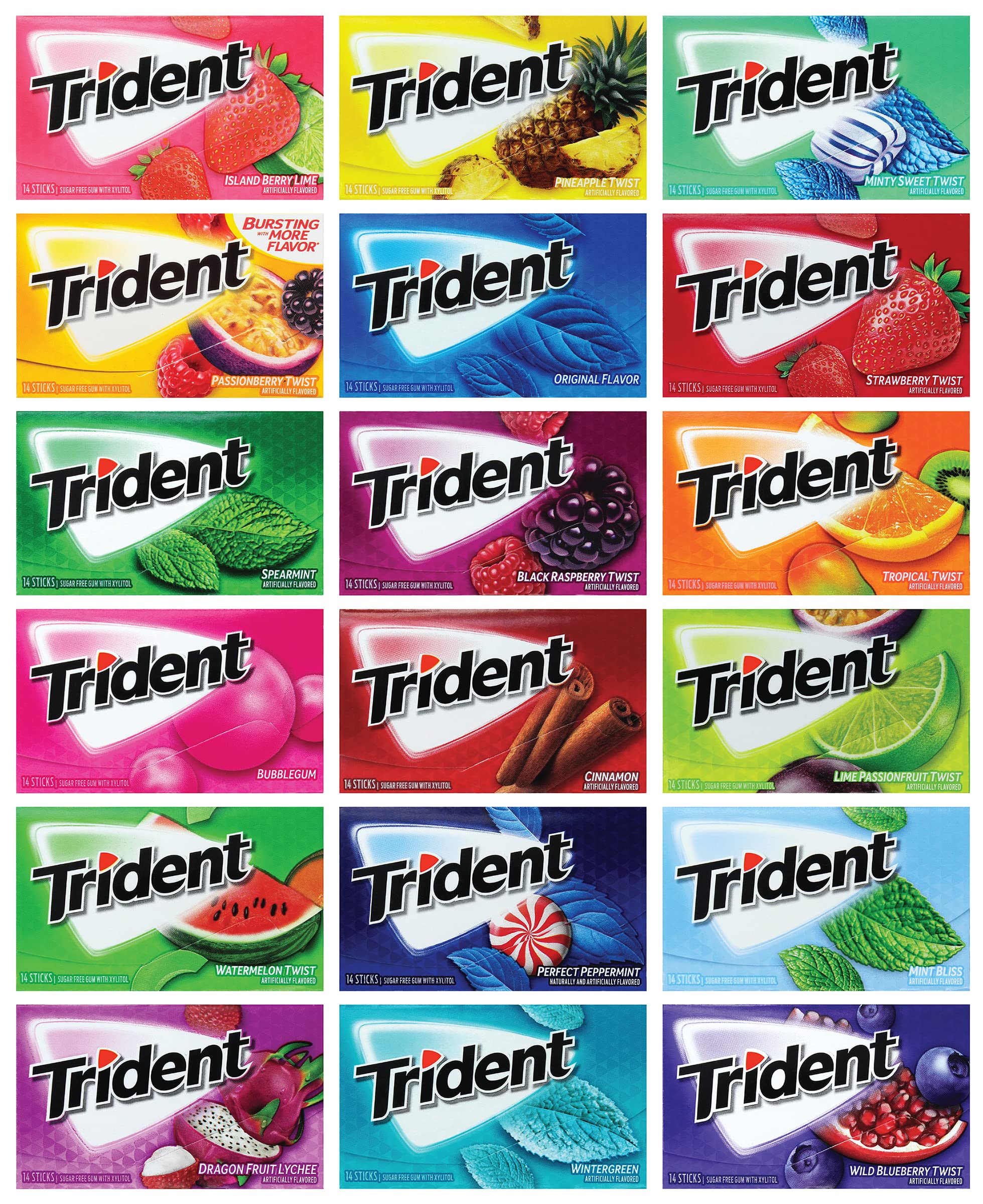 Niro Assortment | Trident Chewing Gum Sampler Gum Variety Pack | Sugar-Free | Assorted Flavor (10 Pack) Receive 10 out of the 18 flavors