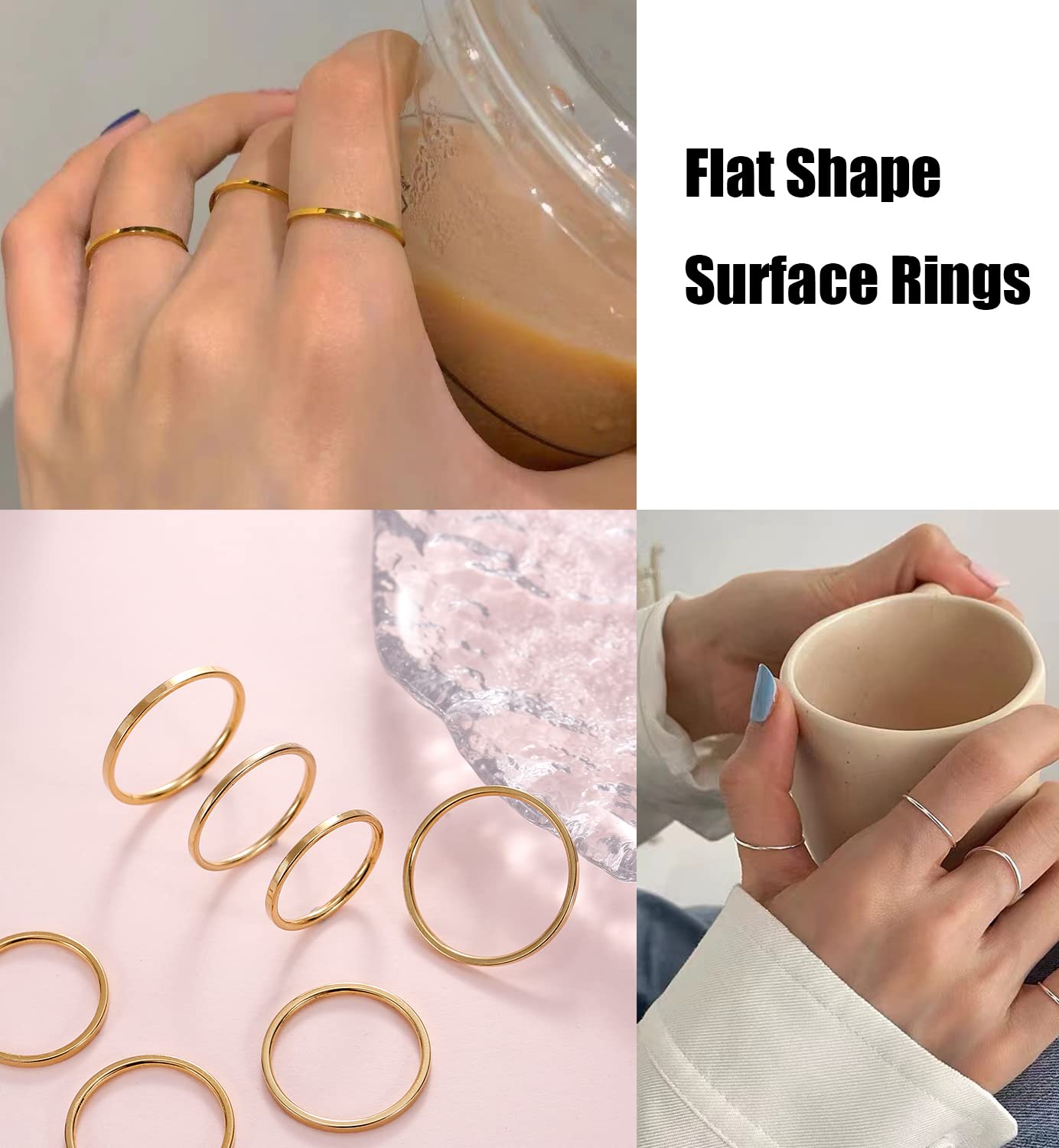 PLOMFOV Stainless Steel Rings for Women 1.5MM Thin Gold Rose Silver Knuckle Ring Stacking Midi Rings Comfort Fit Plain Band Rings for Women Flat Shape Surface Rings(Silver+Gold)