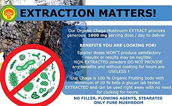 Longevity Botanicals Organic Chaga Mushroom Powder - Ultra Concentrated Supplement - Promotes a Balanced Immune System, Relaxation, Stress Relief and Improved Sleep - 100 Grams