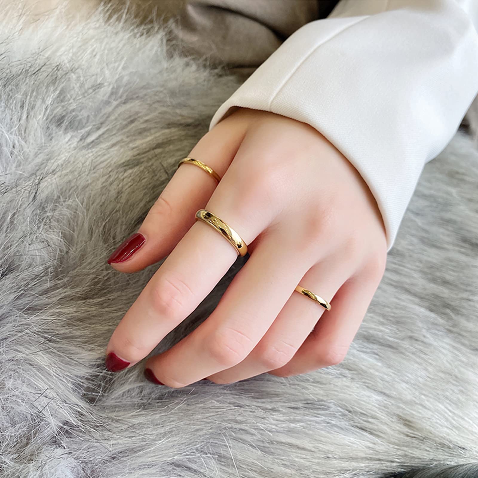 PDWZNBA 14K Gold Plated Rings Titanium Rings Classical Plain Stackable Wedding Band Rings Set Jewelry Birthday Gifts For Women