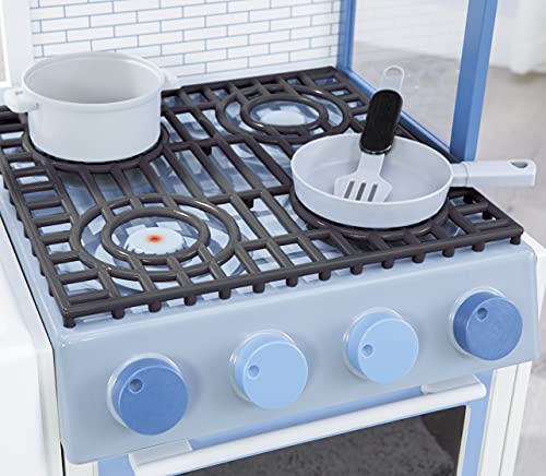 Little Tikes Wood Chef's Play Kitchen with Realistic Lights Sounds, 20+ Interactive Accessories Set, Dual-Sided White & Blue Wooden Play Kitchen- Gift for Kids Girls Boys, Pretend Toy for Ages 3 4 5+