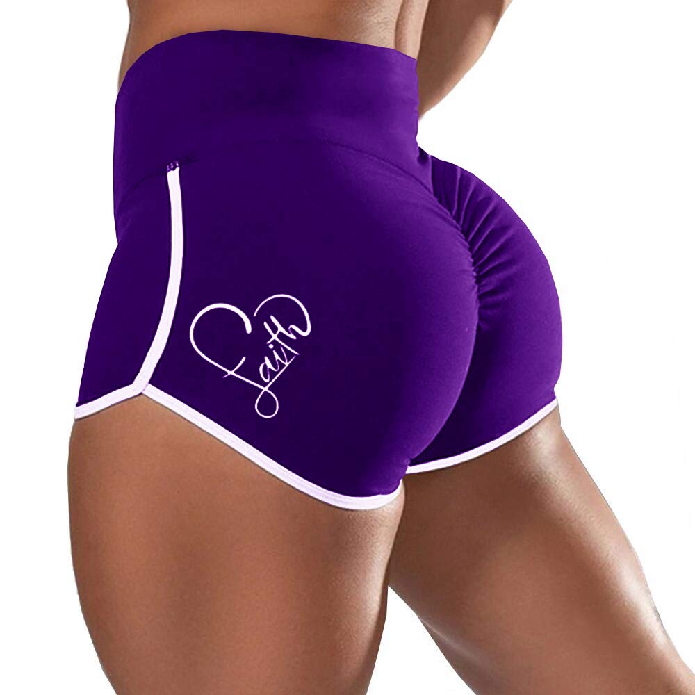 Meilidress Women's Running Shorts Scrunch Butt Lifting High Waisted Workout Camo Drawstring Shorts (L-Purple, Small)
