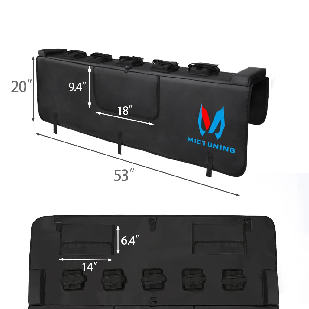 MICTUNING Rear Tailgate Pad for Bike 53'' with Tool Pocket Bicycle Tailgate Protection Pad Universal for Mountain Bike Transport 5 Bikes