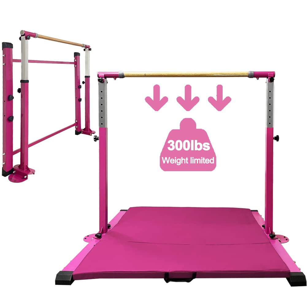 Peakpath Updated Expandable Gymnastics Kip Bar,Fiberglass Rail,Adjustable Height 3'-4.8' Junior Training Bar,Home Gym Equipment,Ideal for Indoor and Home Training,1-4 Levels,300lbs Weight Capacity