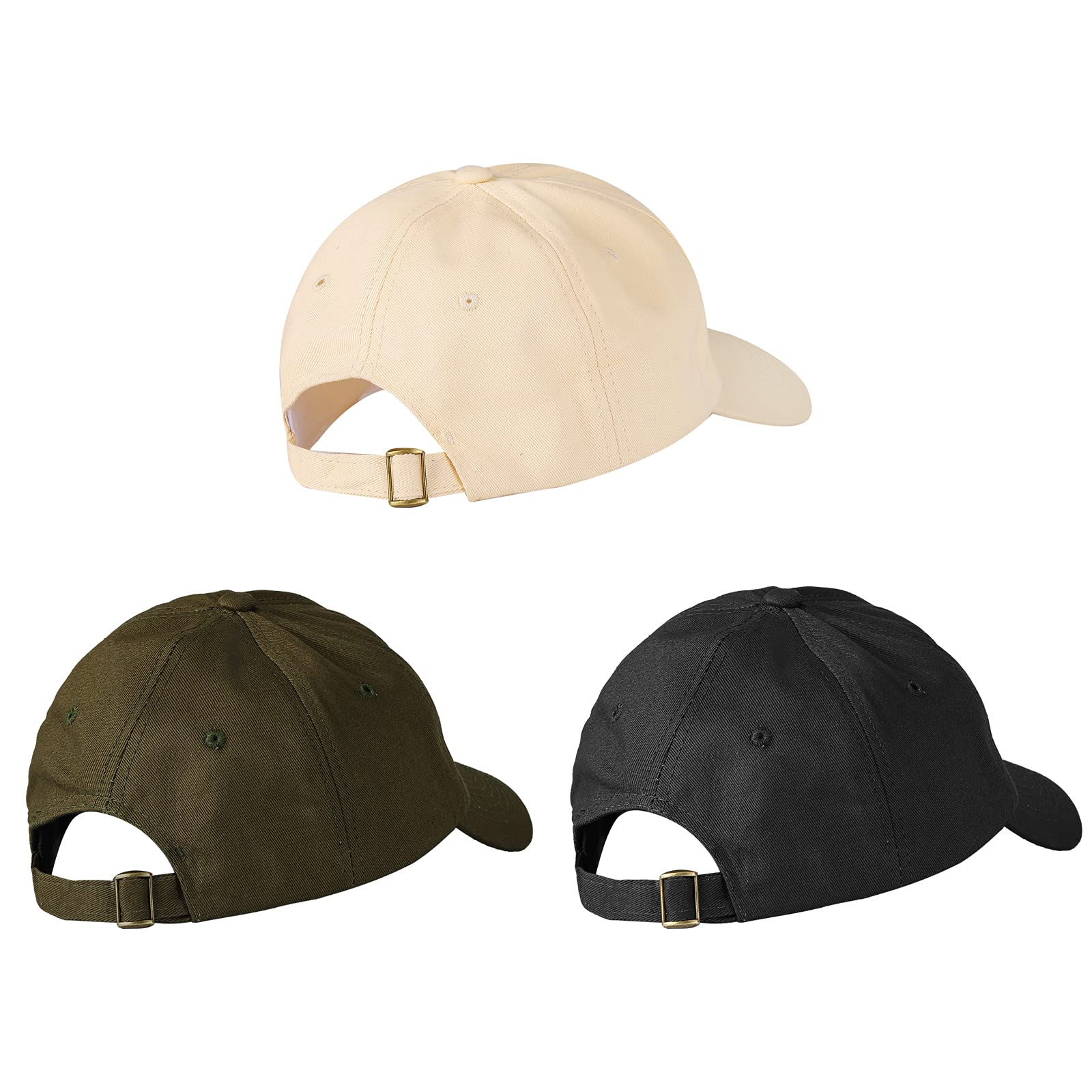 MEINICY 3PCS Classic Baseball Cap, Dad Hat Fits Men Women, All Cotton Made, Adjustable Low Profile Unconstructed (Black+OD Green+Stone)