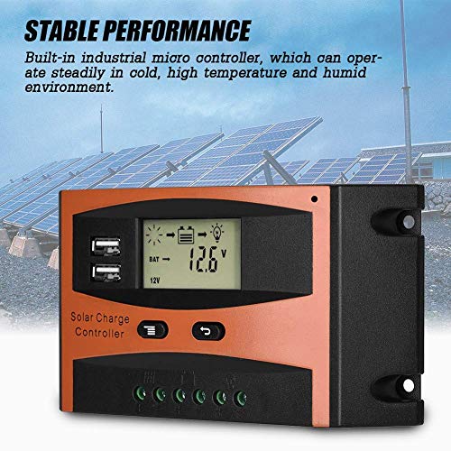 Solar Panel Controller, 30A 50V LCD Smart PWM Solar Panel Charge Controller with Dual USB IP32 Waterproof Solar Controller for Solar Green Light, Solar Light Billboards, etc.(30A)