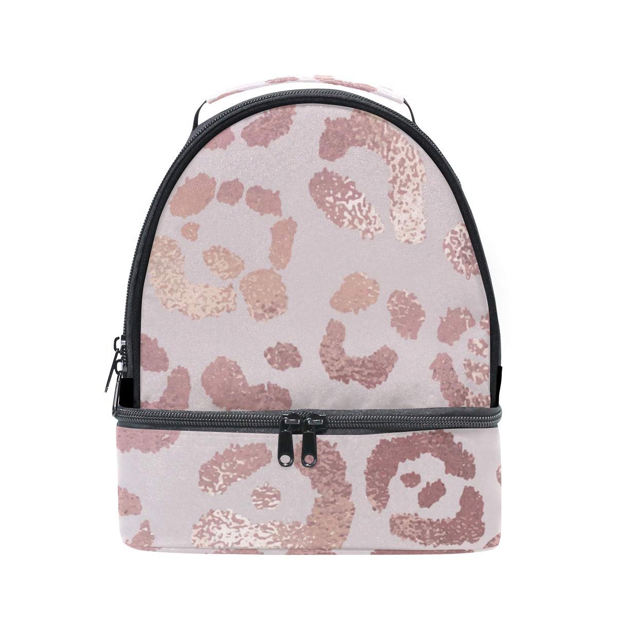 Rose Gold Leopard Lunch Tote Bag for Kid's,Double Decker Insulated Lunchbox Bag,Leakproof Thermal Cooler Bag for Men Women Youth
