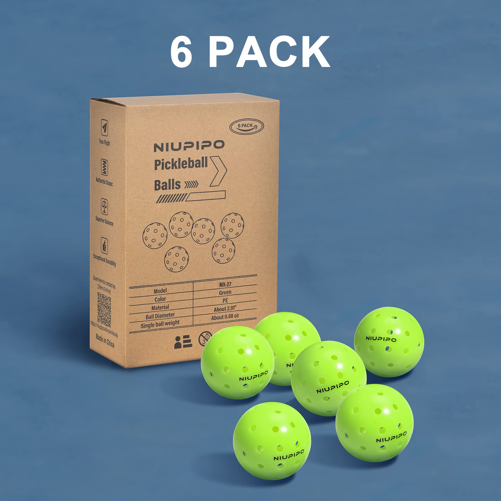 Niupipo Pickleball Paddles Pickleball Set of 10 Balls and 1 Pickleball Bag