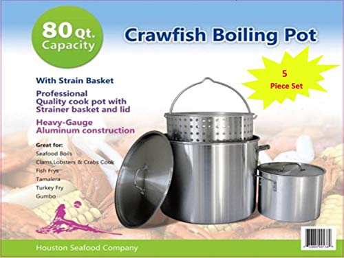 Professional Grade 80 Quart All Purpose Boiling Pot with Basket (3pc) plus a Bonus 12 Quart Stock Pot (2pc) .