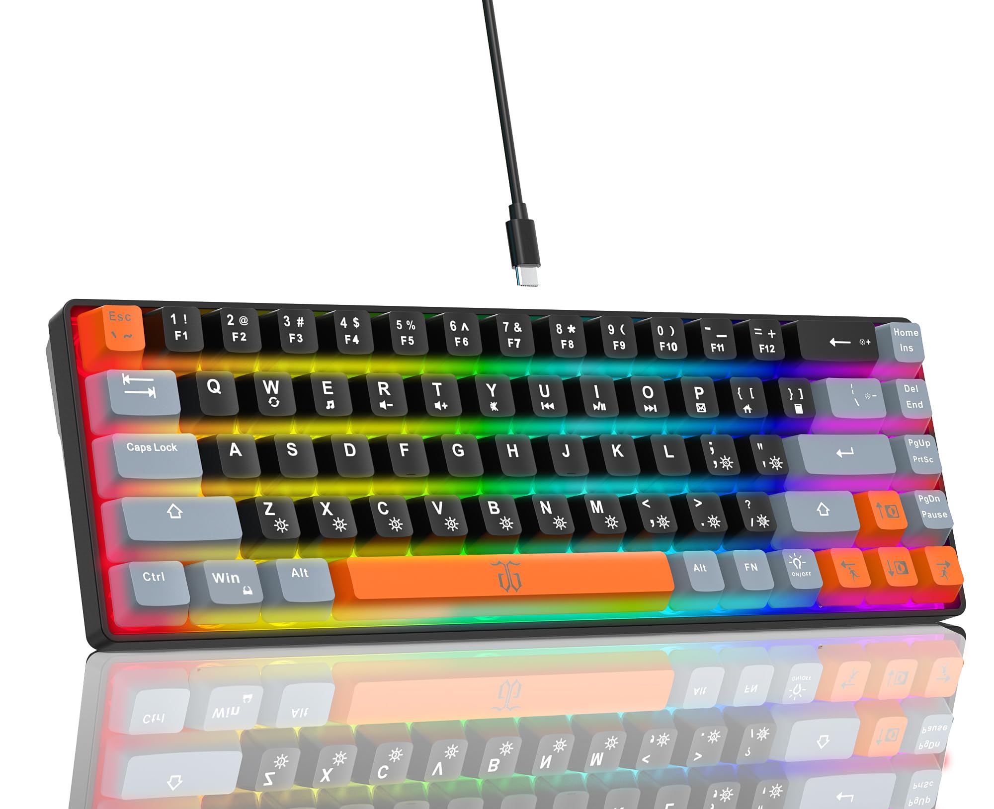 Snpurdiri 60% Gaming Keyboard, RGB Backlit Mini Keyboard,Built-in Steel Plate, Membrane Keyboard but Super Mechanical Feel for Windows PC Gamers(68 Keys,White-Black)