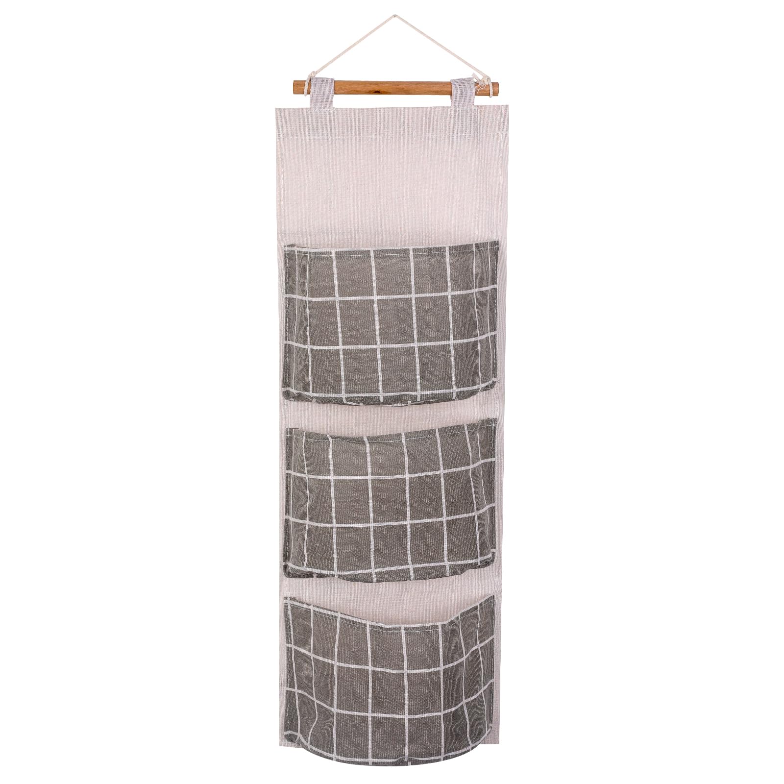 Wall Hanging Storage Bag Hanging Canvas Organizer Pouches with 3 Pockets, Waterproof Linen Farbric Canvas Hanging Storage Baske Over The Door Closet Organizer for Kitchen, Bedroom, Bathroom, Office