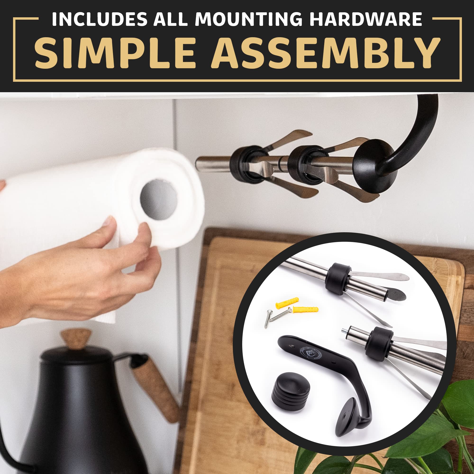 One Handed Tear Wall Mounted & Under Counter Paper Towel Holder Dispenser - Stainless Steel Wall Mount Paper Towel Holder - Easy to Install Horizontally or Vertically - Hardware Included โ 11 Inches