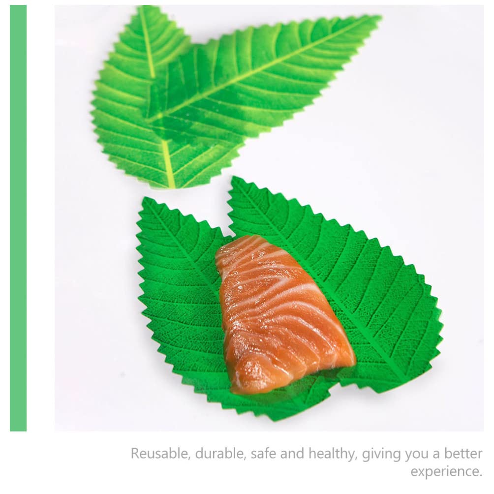 Operitacx 200pcs Artificial Leaf Sushi Plate Decoration Fake Green Leaves Sashimi Serving Tray Sushi Dish Platter Ornaments for Japanese Restaurant Decor