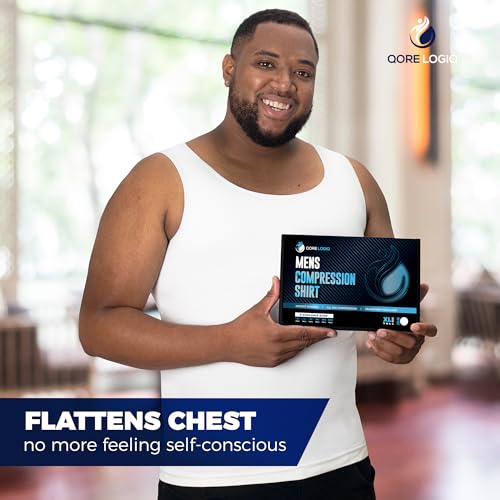 QORE LOGIQ Men's Gynecomastia Compression Shirt, White Tank Top Body Shaper, Slimming Undershirt, Sleeveless XL