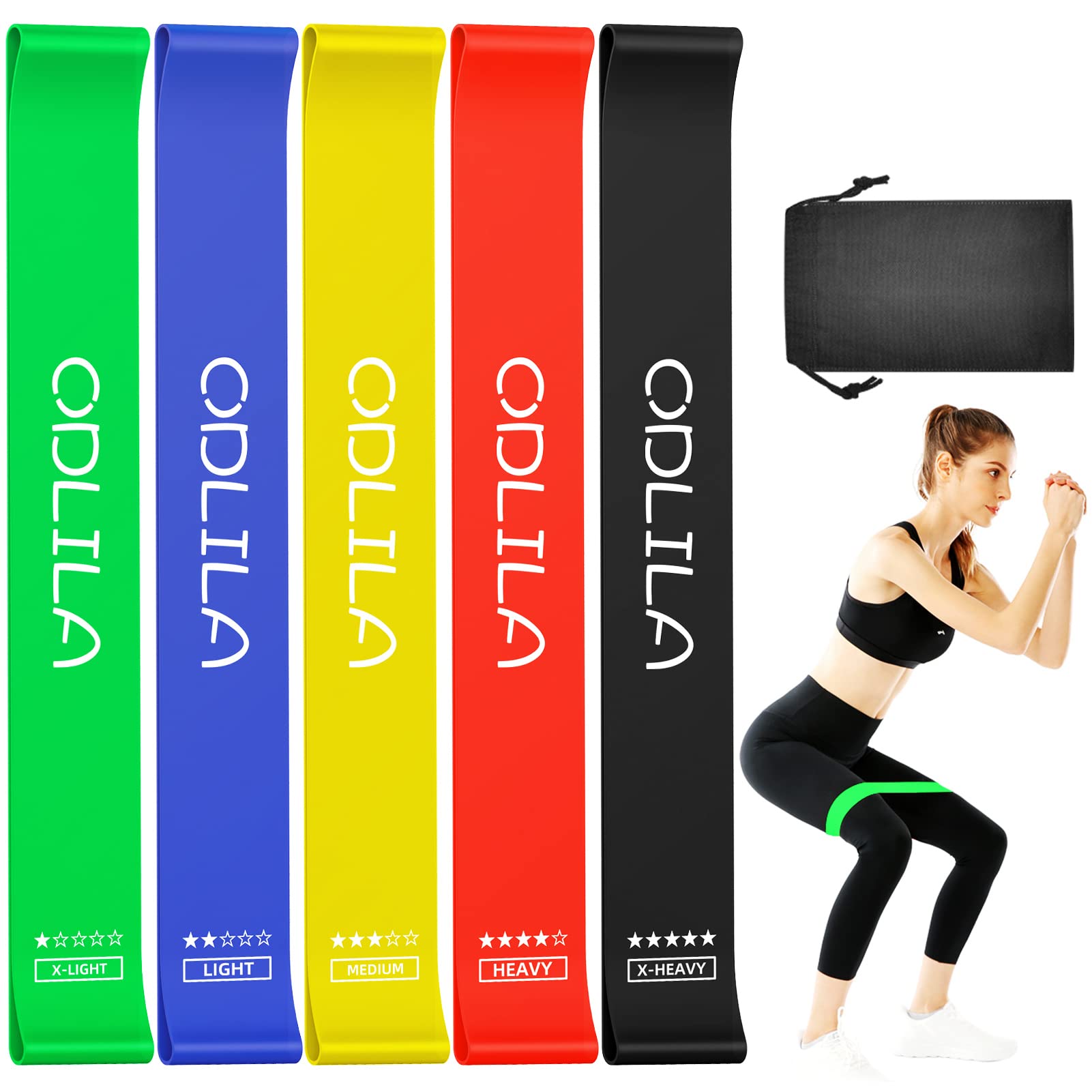 Odlila Resistance Bands, Exercise Workout Bands for Women and Men, 5 Set of Stretch Bands for Booty Legs, Exercise Loop Bands for General Exercise, Stretching and Strength Training (Assorted)