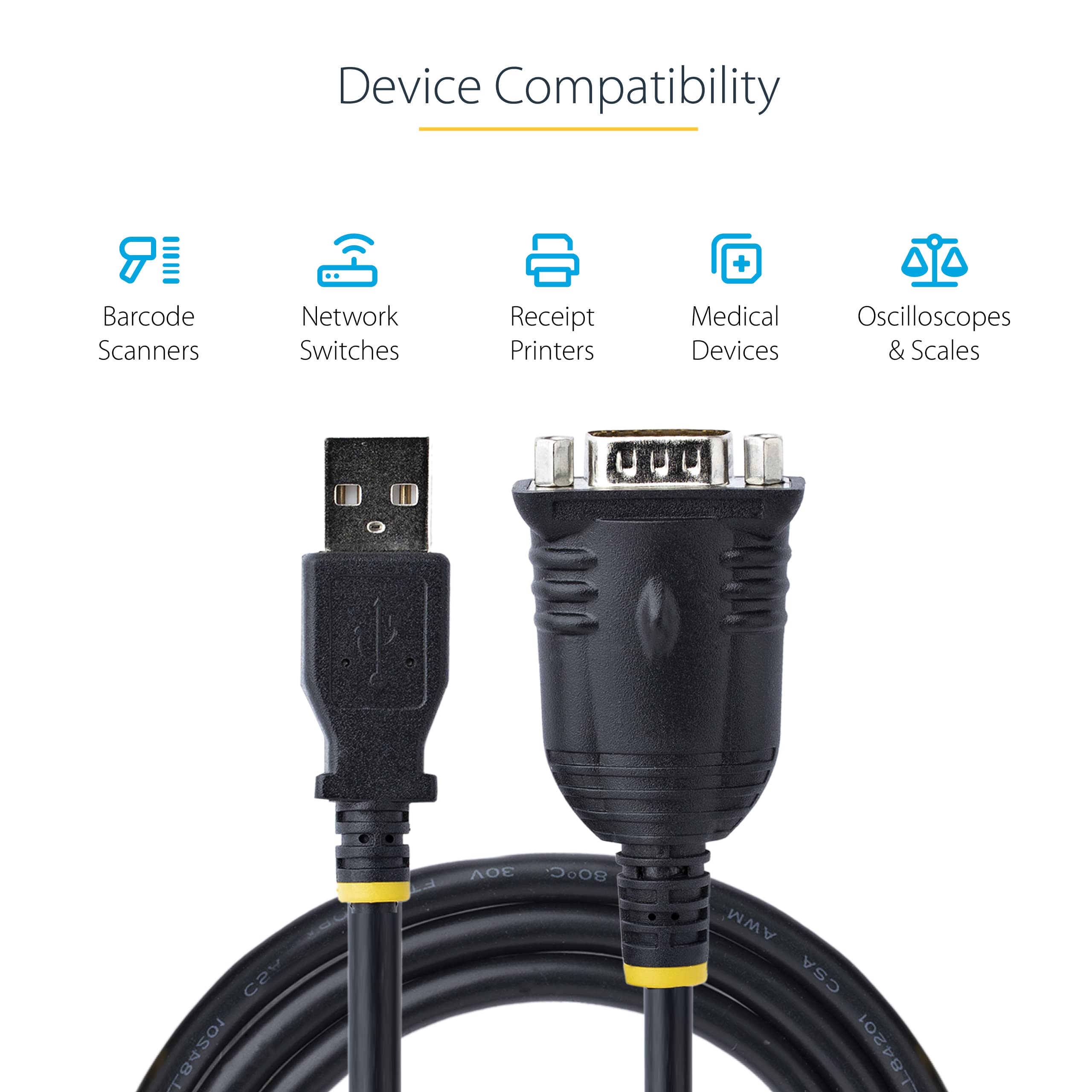 StarTech.com 3ft (1m) USB to Serial Cable, DB9 Male RS232 to USB Converter, Prolific IC, USB to Serial Adapter for PLC/Printer/Scanner/Switch, USB to COM Port Adapter, Windows/Mac (1P3FP-USB-SERIAL)