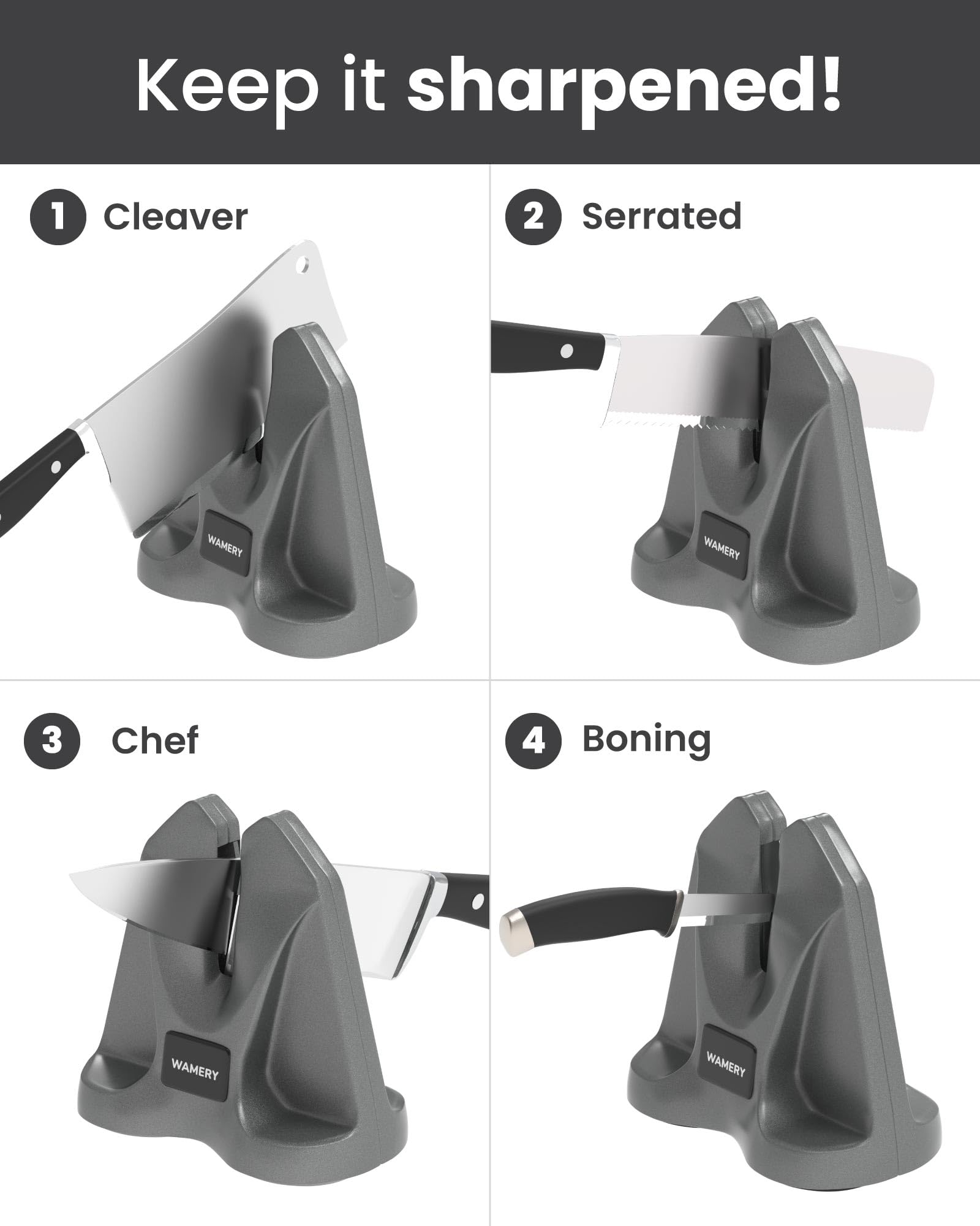 Knife Sharpener for Serrated & Steel Blades - Portable & Adjustable Kitchen, Camping Tool with Ergonomic Handle, Anti-Slip Pads - Suits Most Blade Types, Efficient Pull-Through Sharpening System