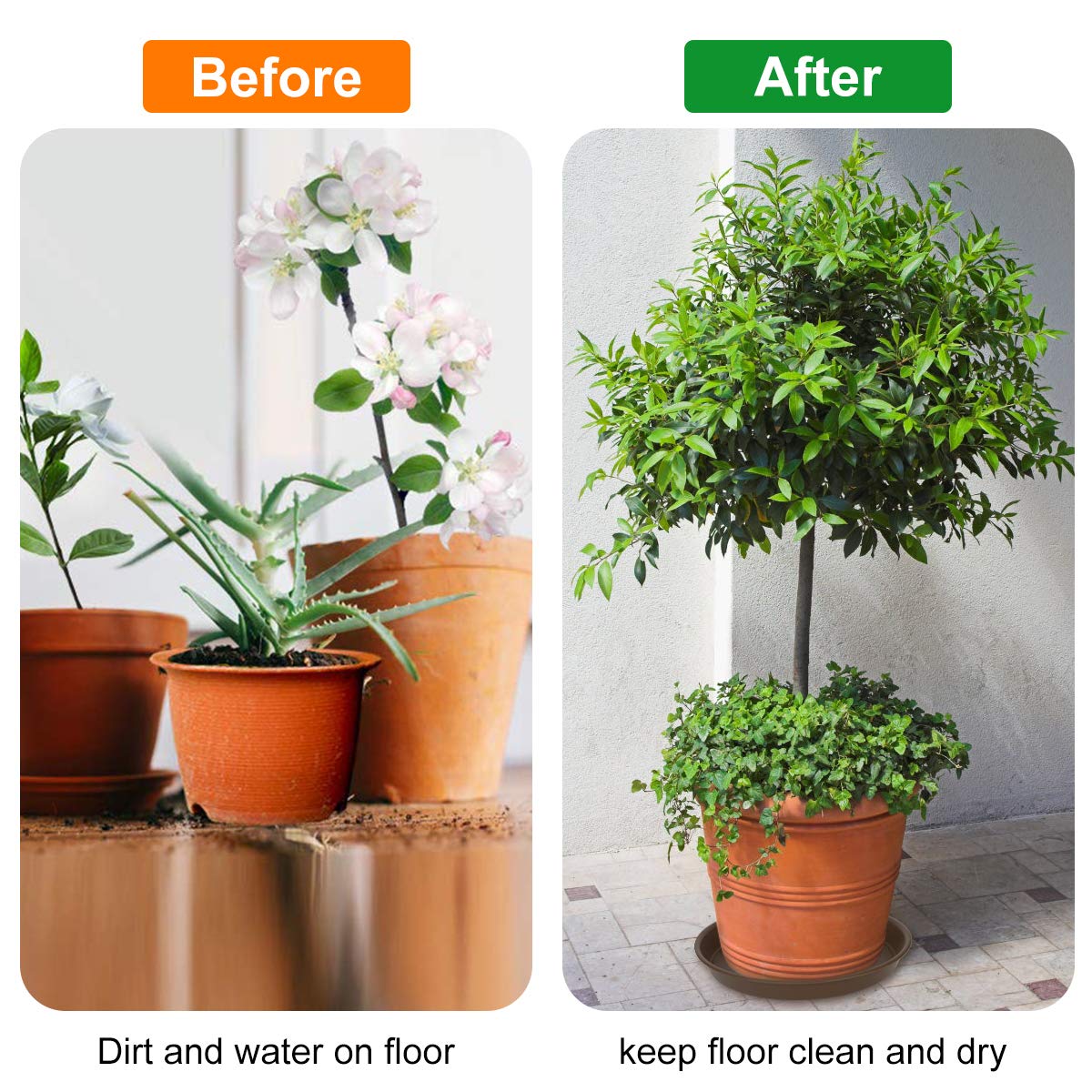 Plant Saucer 10 12 14 16 Inch Heavy Duty Sturdy Drip Trays Durable Plastic Plant Saucer Tray Set - Indoor and Outdoor Use, Pack of 3(14" - 3 Pack)
