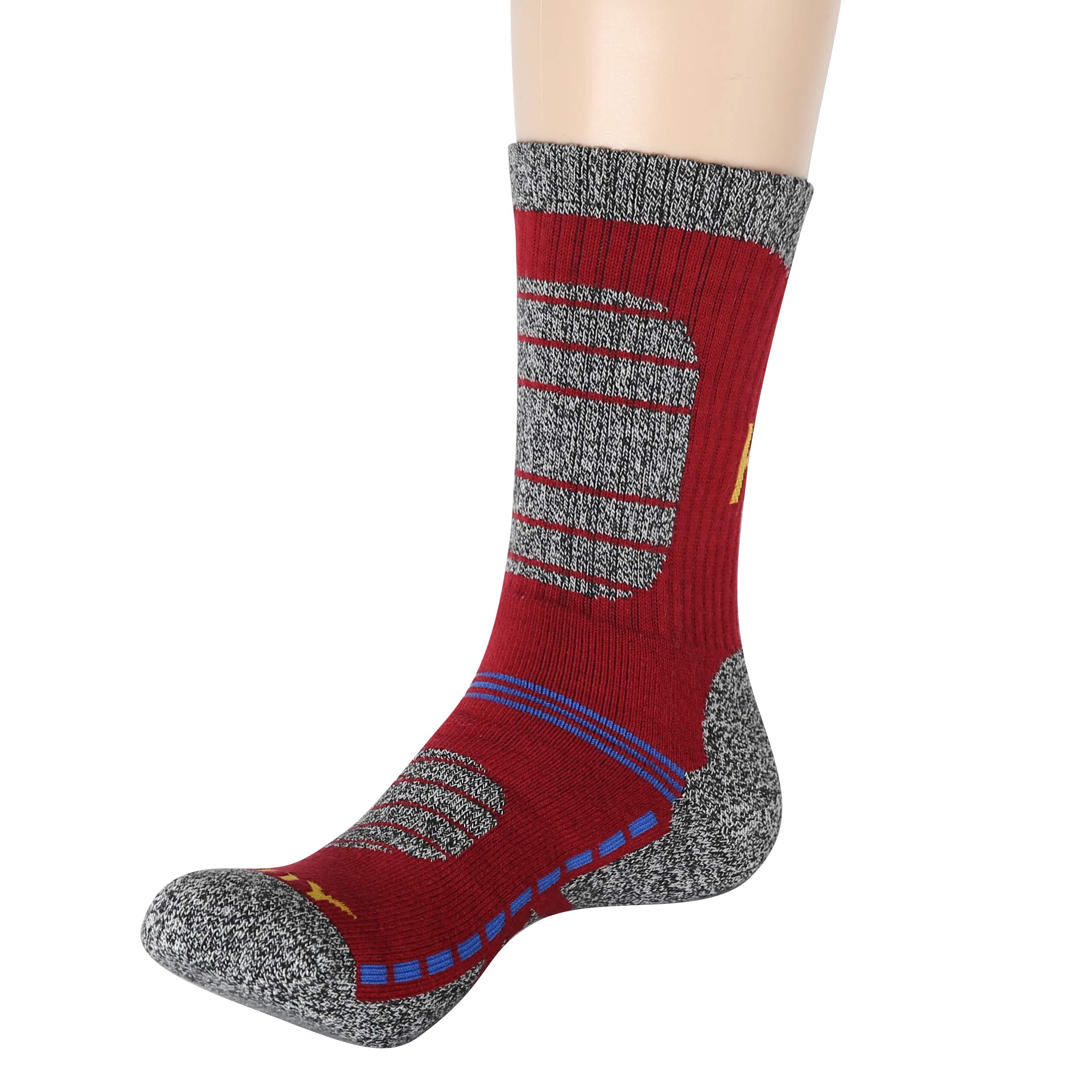 KONY Womens Cotton Full Cushioned Hiking Socks, 5 Pack Moisture Wicking Outdoor Trekking Crew Socks (Mix-3, Large(US Shoe size 8.5-11))