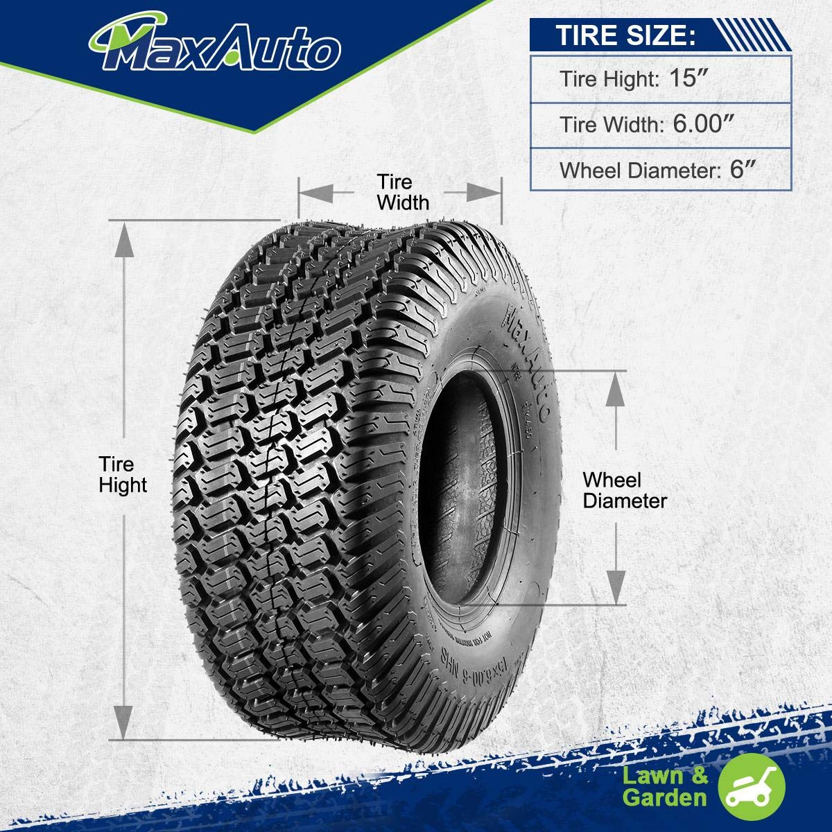 MaxAuto 2 Pcs 15x6.00-6 Front Lawn Mower Tire for Garden Tractor Riding Mover, 4PR