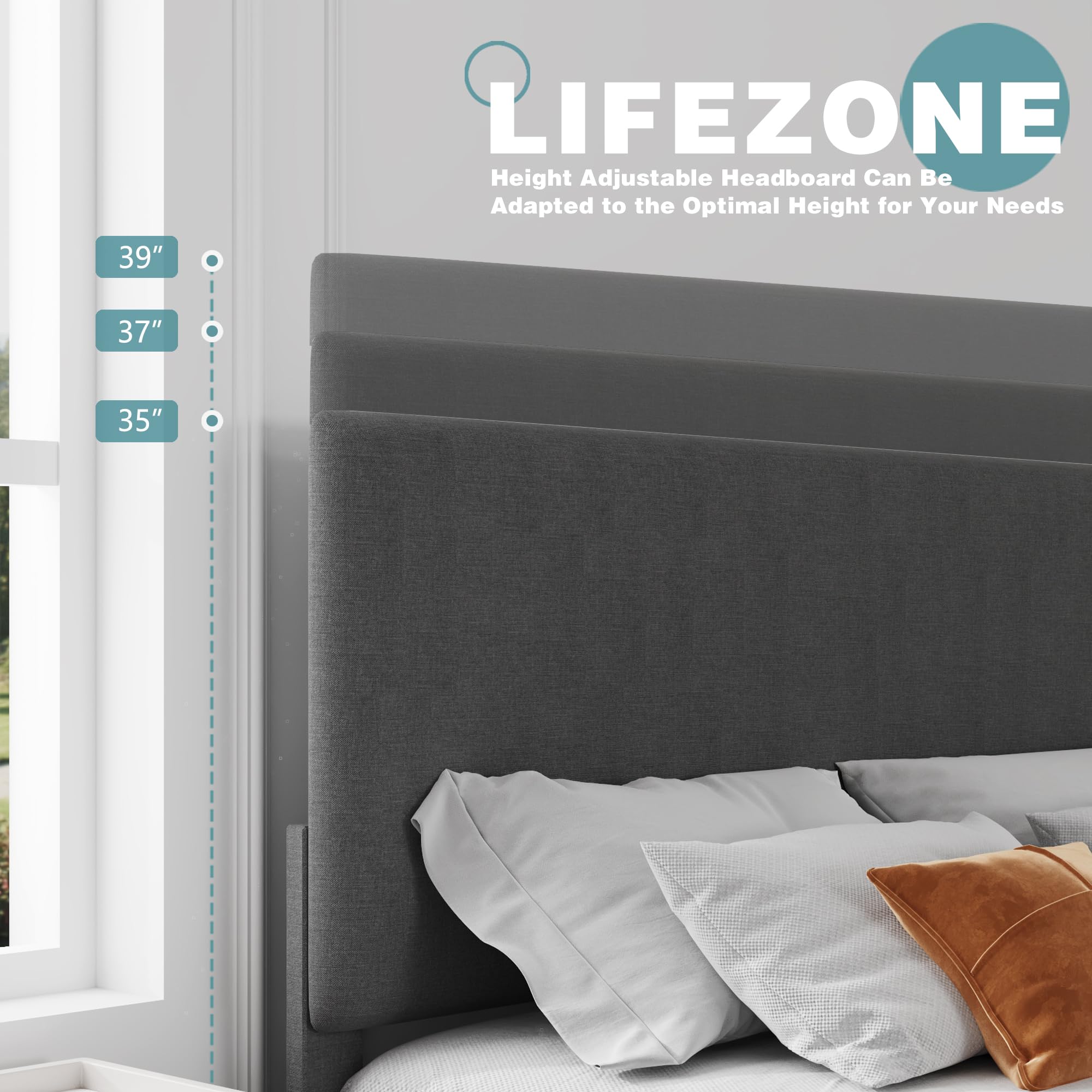 Lifezone Full Bed Frame with Headboard, Linen Upholstered Platform Bed Frame with Adjustable Headboard,No Box Spring Needed,Heavy Duty Feet,Mattress Foundation,Easy Assembly,Light Grey