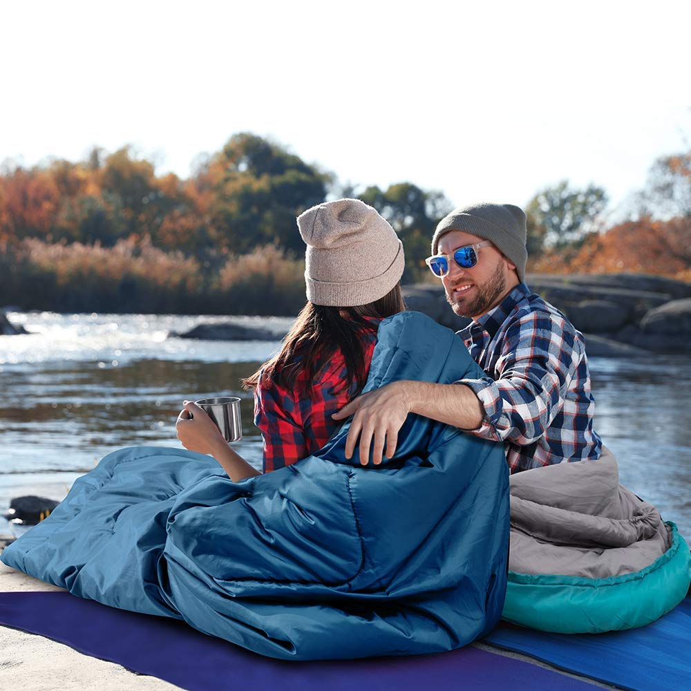 OUSUTLE Double Sleeping Bag for Adults, 2 Person Sleeping Bag with 2 Pillows for Backpacking Camping Hiking, Queen Size Cold Weather Sleeping Bag for Couples & Family Traveling