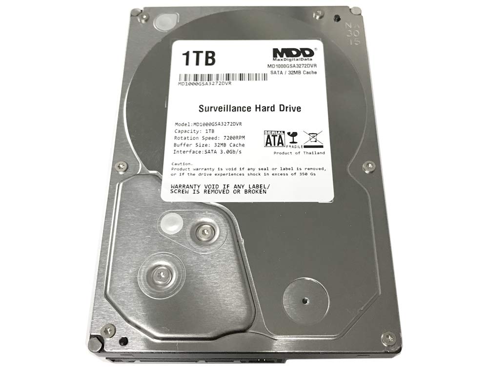 MaxDigitalData 1TB 32MB Cache 7200PM SATA 3.0Gb/s 3.5" Internal Surveillance CCTV DVR Hard Drive (MD1000GSA3272DVR) - w/ 2 Year Warranty