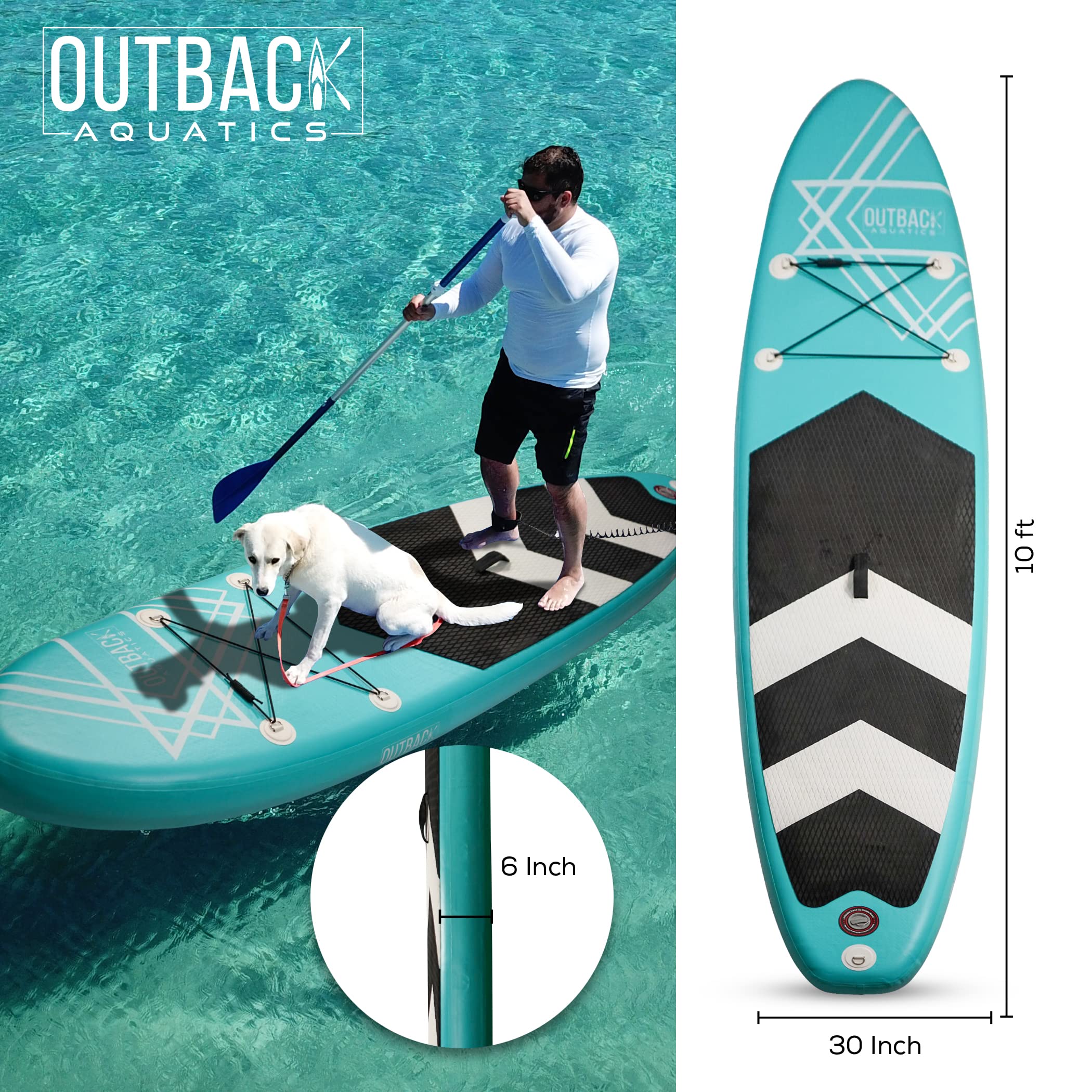 Outback Aquatics Inflatable Paddle Board with Premium SUP Paddle Board Accessories - 10ft 6" Non-Slip with Ankle Safety Leash, Aluminium Paddle, Air Pump, Storage Bag, Lightweight and Portable