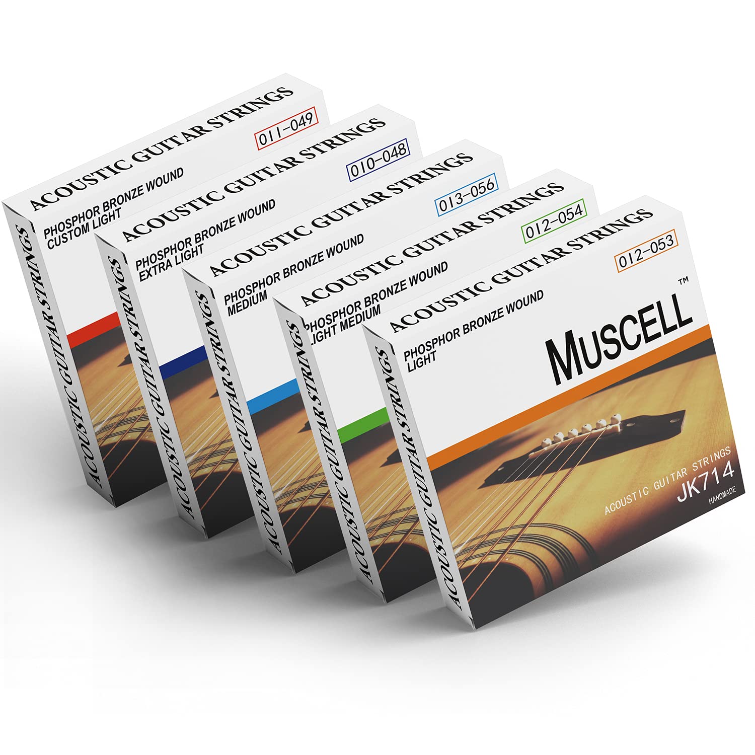 MUSCELL Handmade Phosphor Bronze Acoustic Guitar Strings-3 Packs - 6 Strings - Extra Light JK712