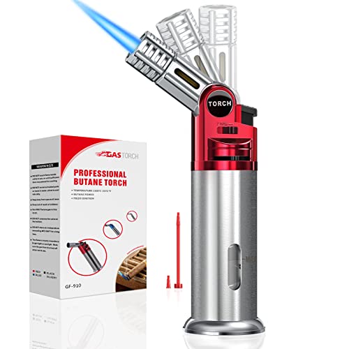 ZEBRE Butane Torch with Fuel Gauge, Refillable Kitchen Torch Lighter with Safety Lock and Adjustable Flame & Tube, Culinary Torch for Desserts, Creme Brulee, BBQ and Baking (Butane Gas Not Included)