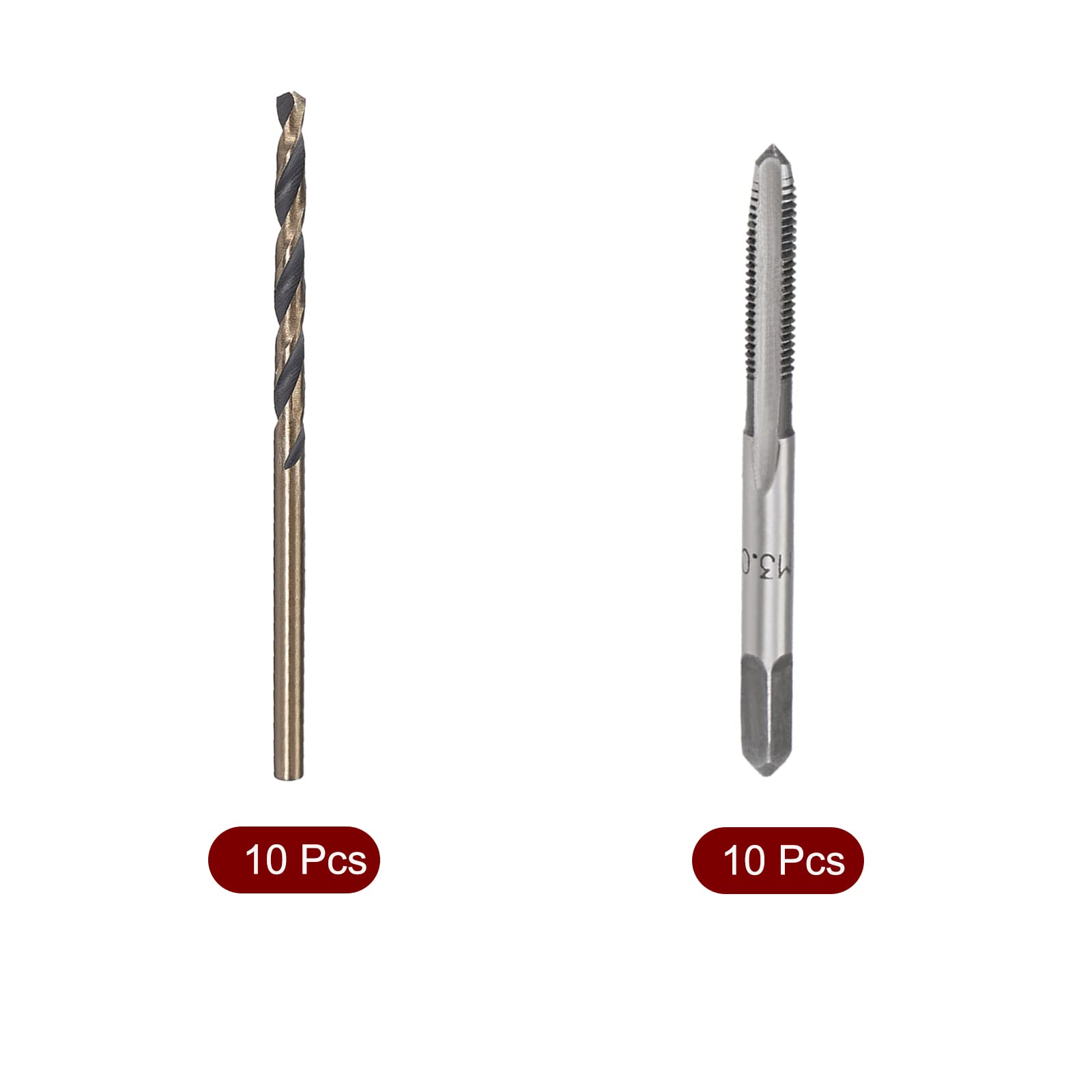 uxcell Reduced Shank Twist Drill Bits 2.5mm with 2.5mm Shank 10 Pcs, Metric Hand Tap M3 Thread 0.5 Pitch 3 Straight Flutes 5 Pairs