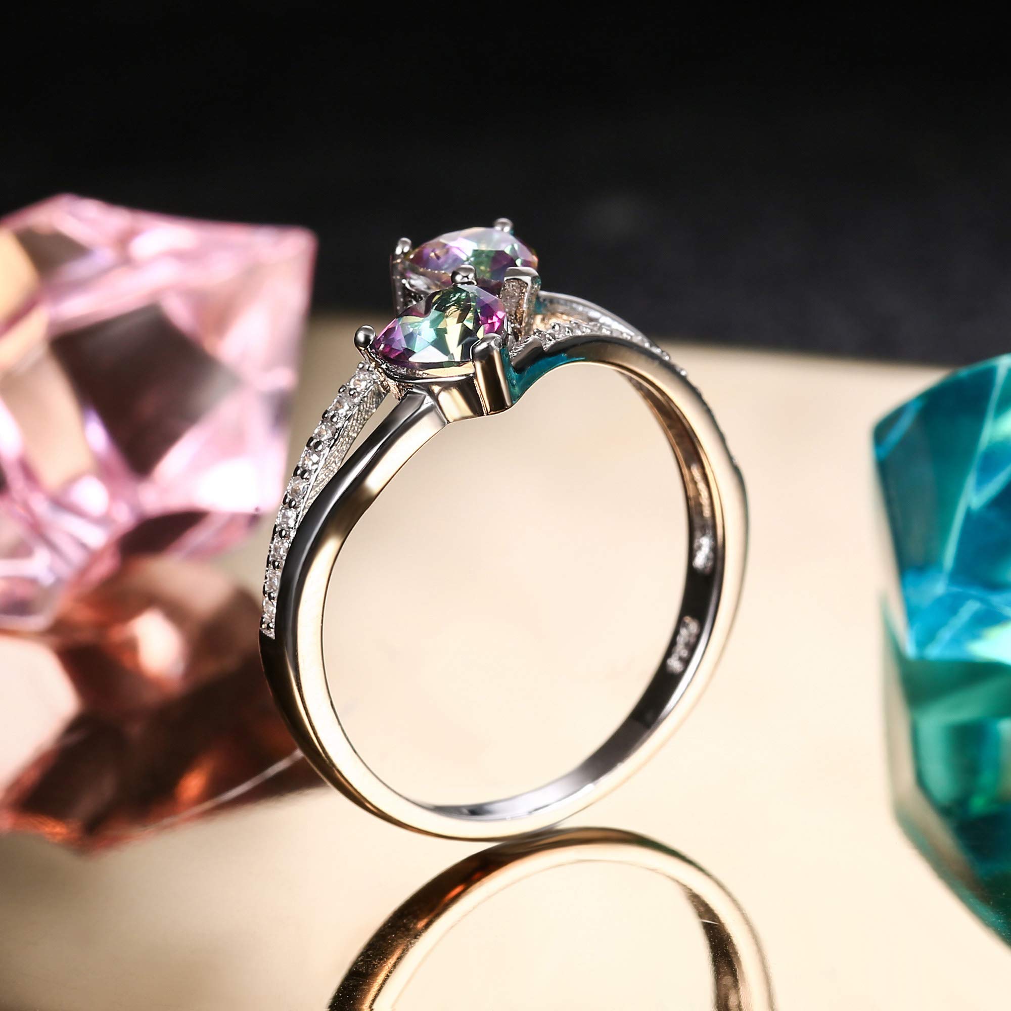 Milacolato 925 Sterling Silver Promise Ring for Her 18K White Gold Plated Double Stone Ring Heart Birthstones Toi et Moi Engagement Ring Jewelry Size 7
