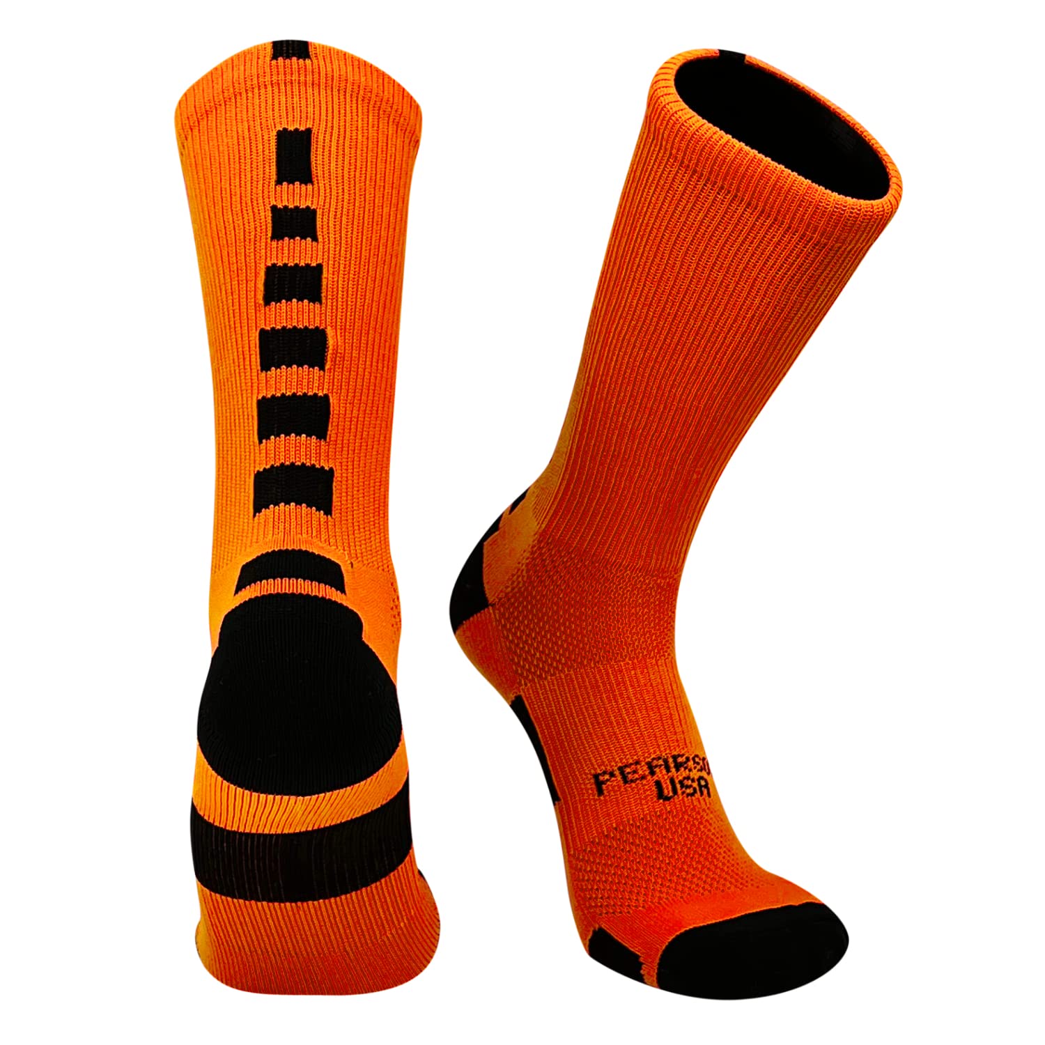 PEAR SOX Pearsox Bolt Basketball Football Volleyball Crew Socks - Neon Orange, Black (L)