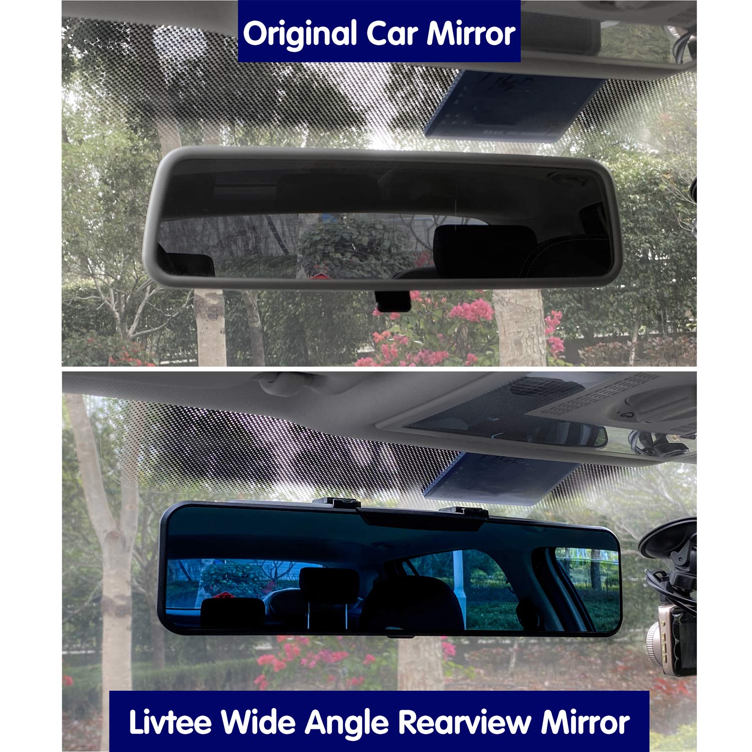 LivTee Anti Glare Rear View Mirror 11.2''(285mm), Wide Angle Panoramic Convex Curve Rearview Mirror Clip on Original Mirror to Eliminate Blind Spot and Antiglare for Cars SUV Trucks