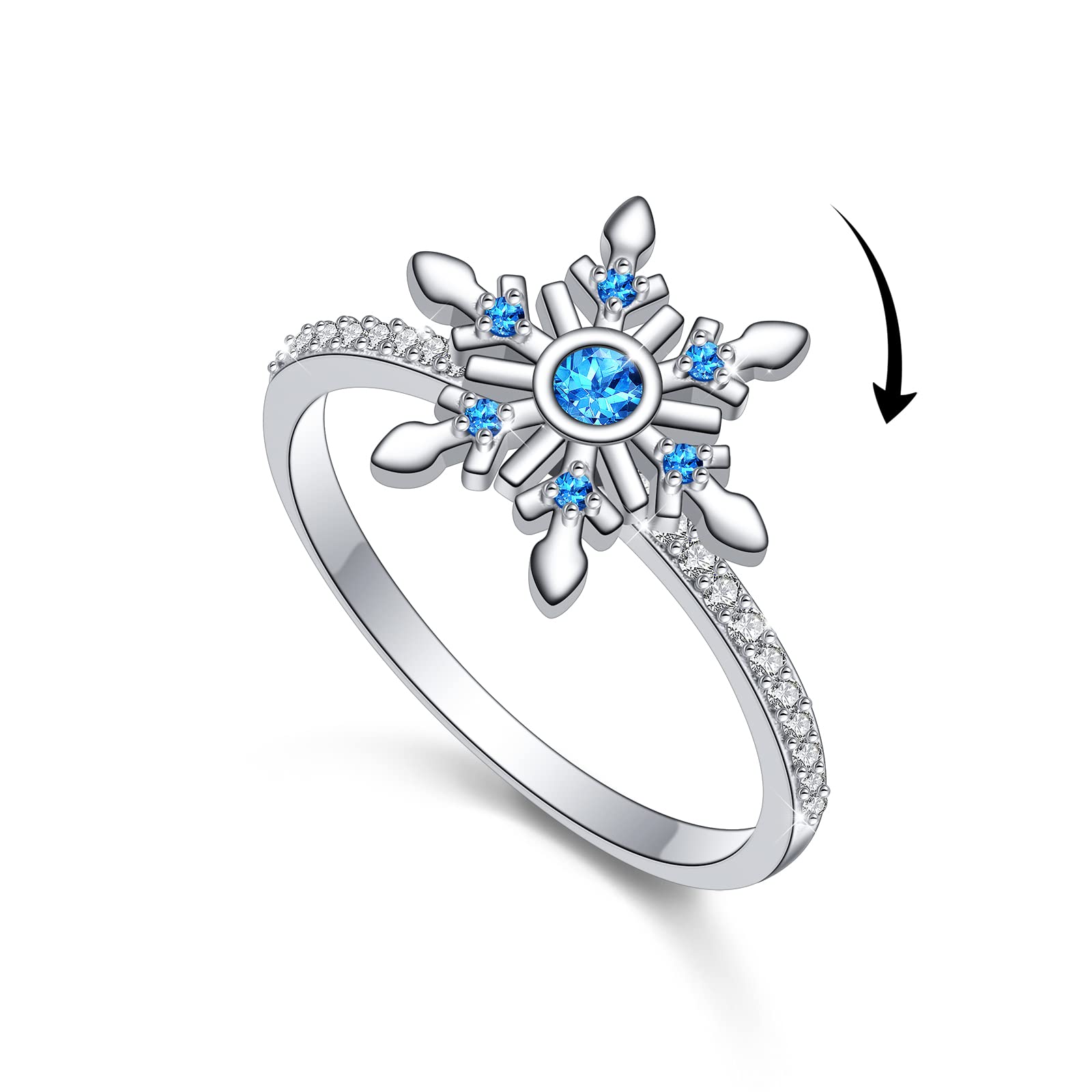 S925 Sterling Silver Spinner Snowflake Fidget Anxiety Worry Relieving Boredom ADHD Autism Band Rings Jewelry Women Men
