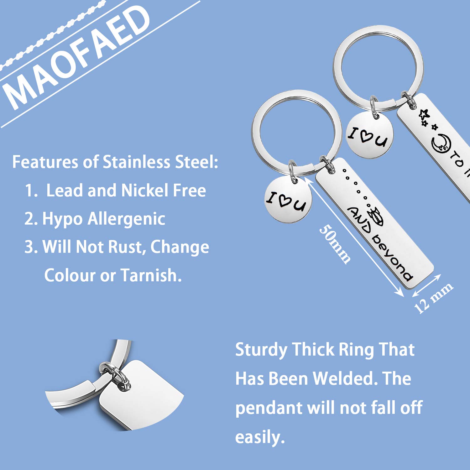 MAOFAED Couples Keychains I Love You to Infinity and Beyond Boyfriend Girlfriend Gift BFF Daughter Son Gift (Infinity and Beyond Set)