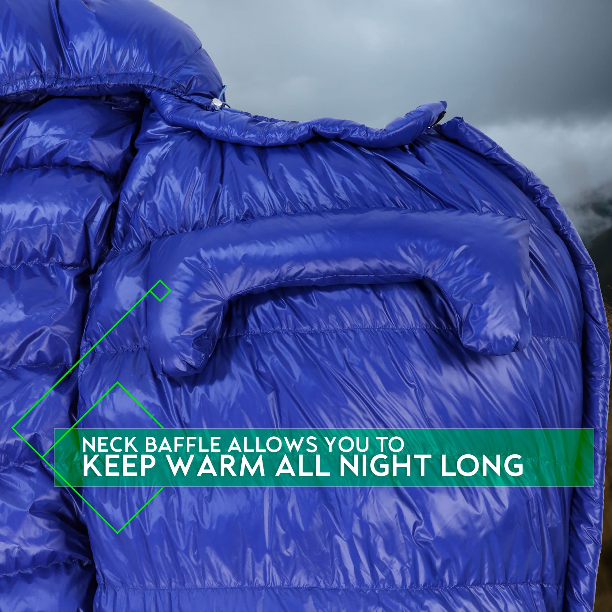 Mummy Sleeping Bag - Insulated Packable Sleeping Bags for Adults with Pillow, Pump Sack, Padded Cushion, Neck Baffle, Hood, Storage Pack - 900 Fill Thermal Bedroll for Camping, Backpacking - 72"x22"