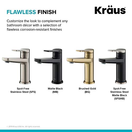 KRAUS Indy Single Handle Basin Bathroom Faucet in Spot Free Stainless Steel and Matching Pop-Up Drain with Overflow, KBF-1401SFS-PU-11SN