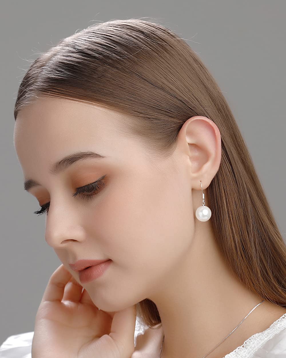 Pearl Earrings for Women Drop Pearl Earrings 925 Sterling Silver Pearl Drop Dangle Earrings for (12mm/0.47inch)