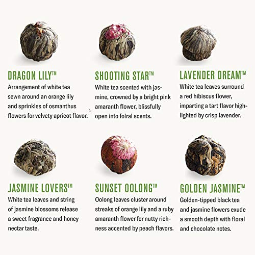 Numi Organic Flowering Tea Gift Set, 6 Handsewn Tea Blossoms & 16-Ounce Glass Teapot, Blooming Tea Flowers