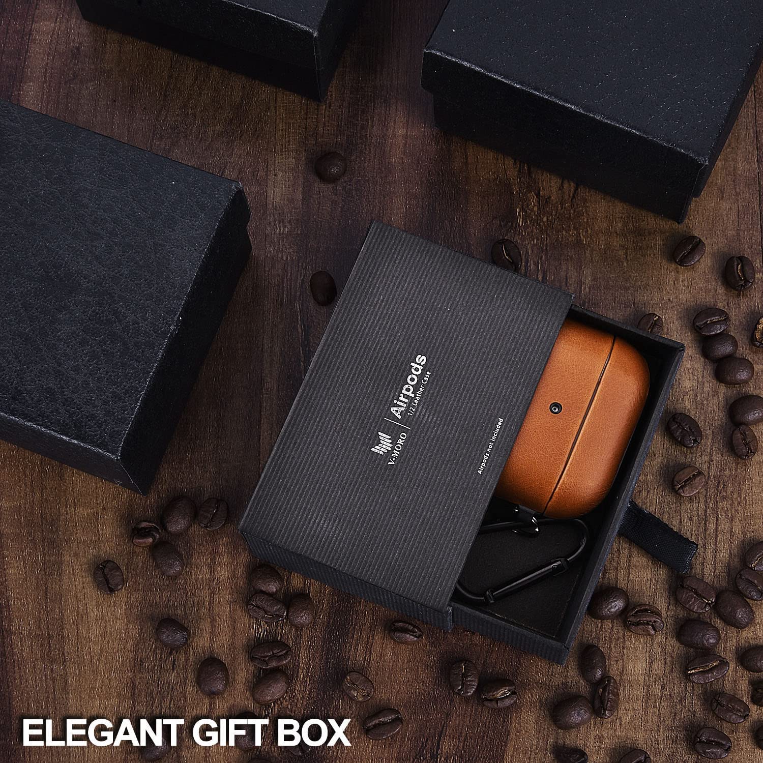 V-MORO Leather Case Compatible with Airpods 3rd Generation [Front LED Visible] Case for Airpods 3 Leather Protective Cover Skin with Keychain for Men and Women - Light Brown