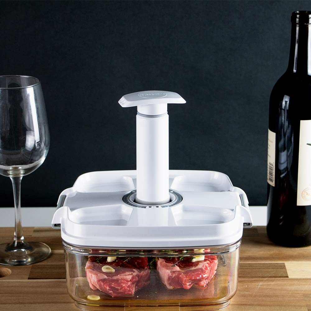 PrepSealer Marinating BPA-free Tritan Vacuum Container (2L Square + Pump) White