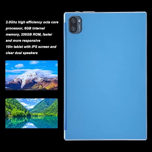 RTLR HD Tablet, 4G Network 5GWIFI IPS HD Large Screen 8 Cores CPU 10in Tablet 100‑240V Blue 6GB 256GB for Entertainment (US Plug)
